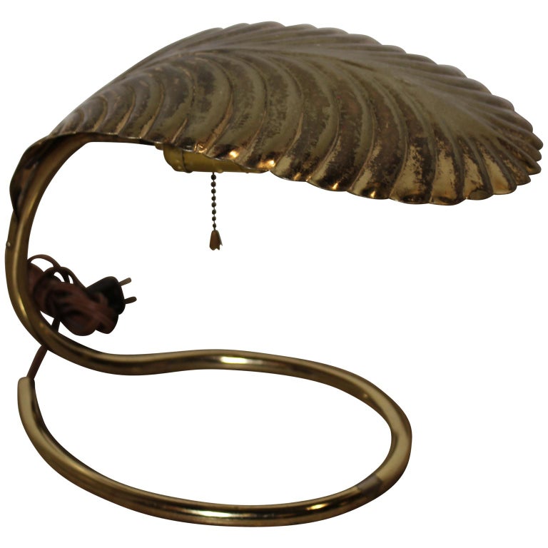 Pair of Brass Leaf or Shell Shaped Table Lamps at 1stDibs