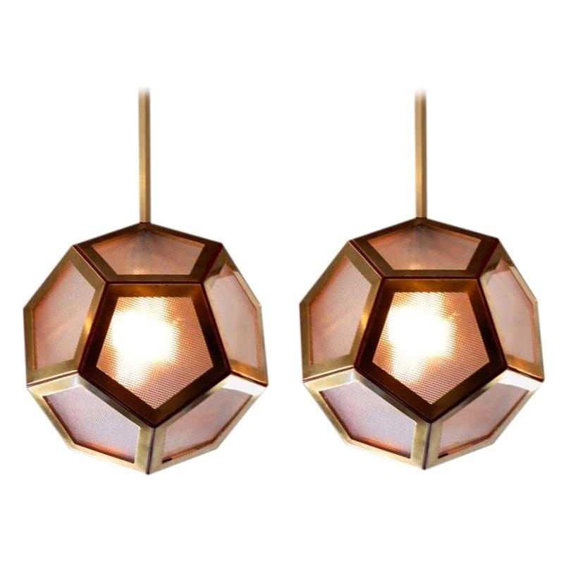 Large Art Deco Style Geometric Lantern With Translucent Yellow ...