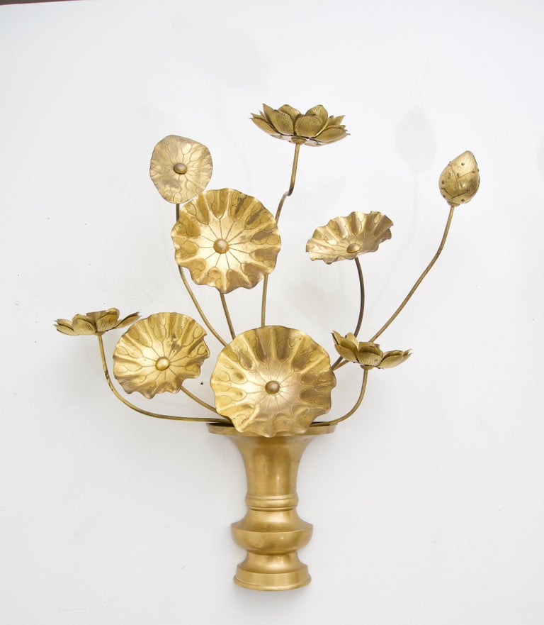 Pair of Brass Lotus Flower Wall Sconces at 1stDibs