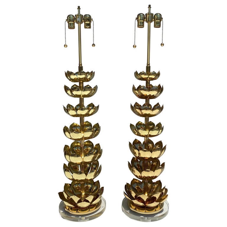 Pair of Brass Lotus Lamps at 1stDibs