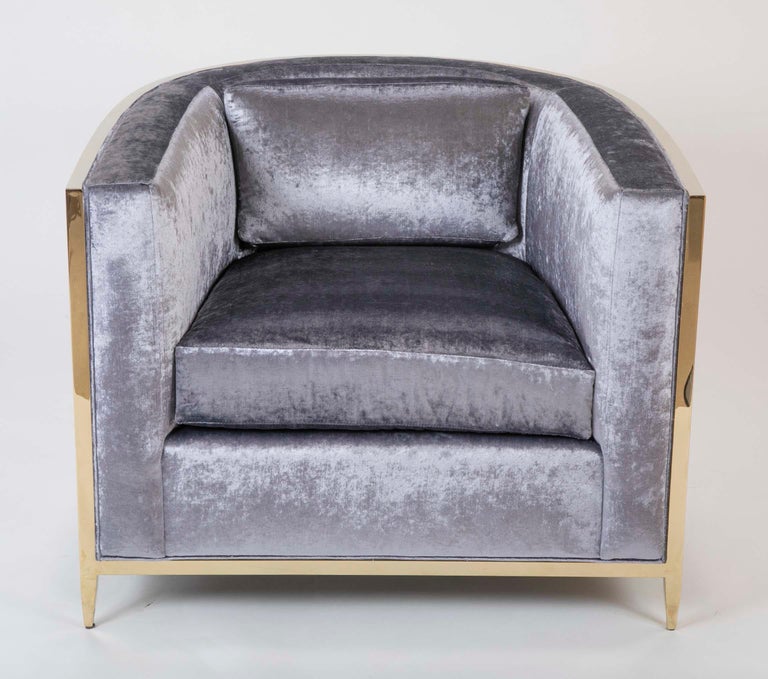 Pair of Brass Over Chrome Framed Club Chairs at 1stDibs