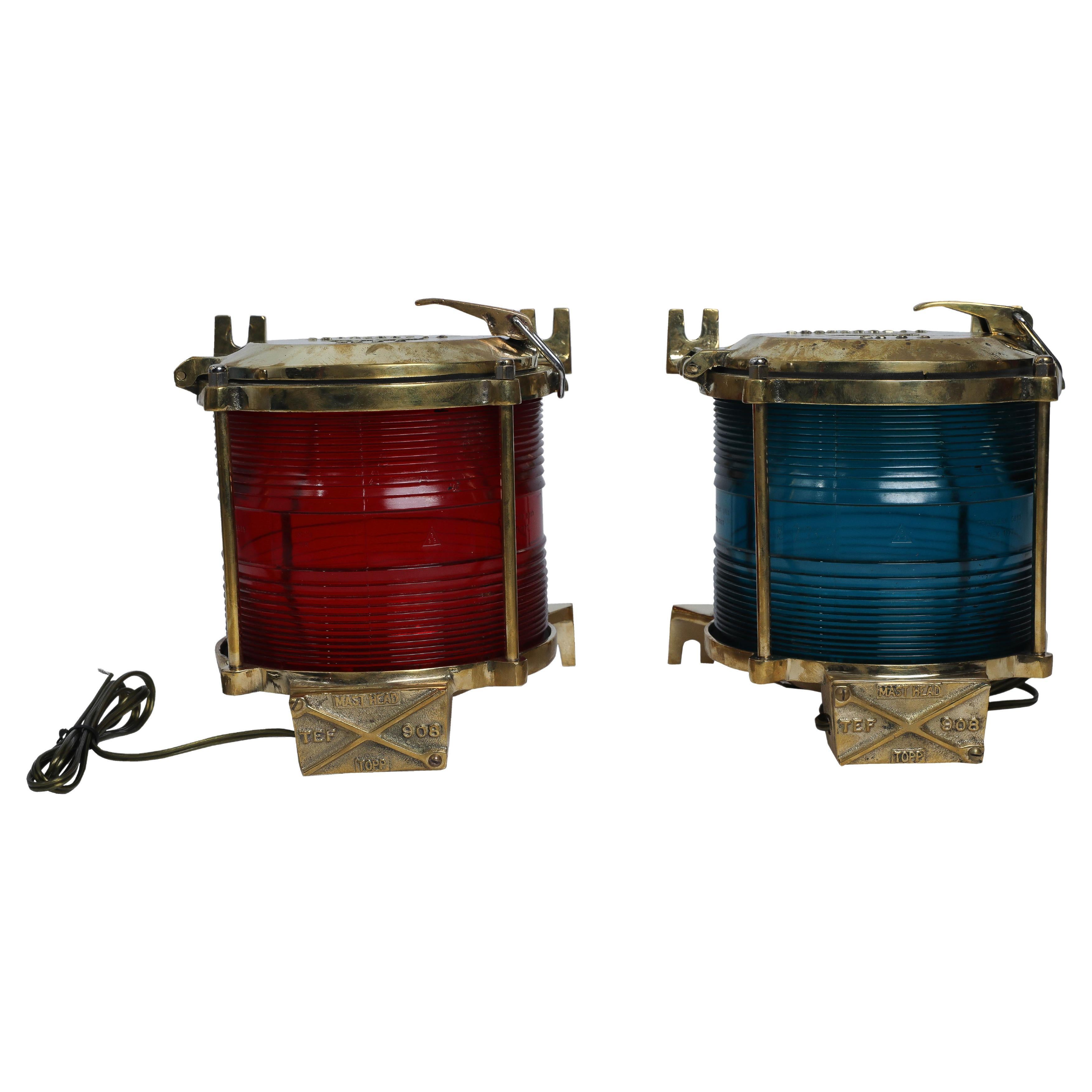 Pair of Brass Port and Starboard Sconce or Table Lights with Fresnel ...