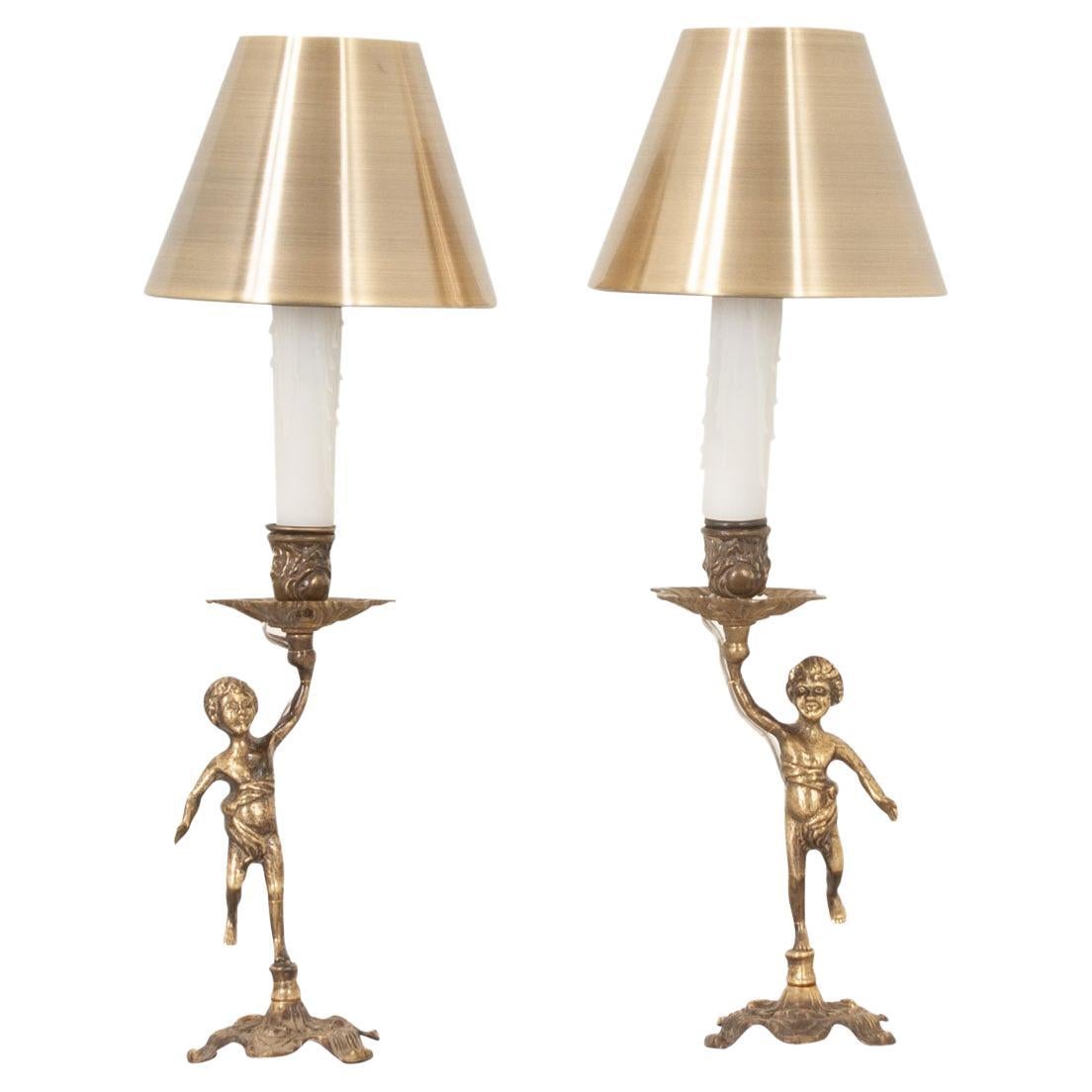 Pair of Vintage Moroccan Brass Candlestick Lamps at 1stDibs | antique ...