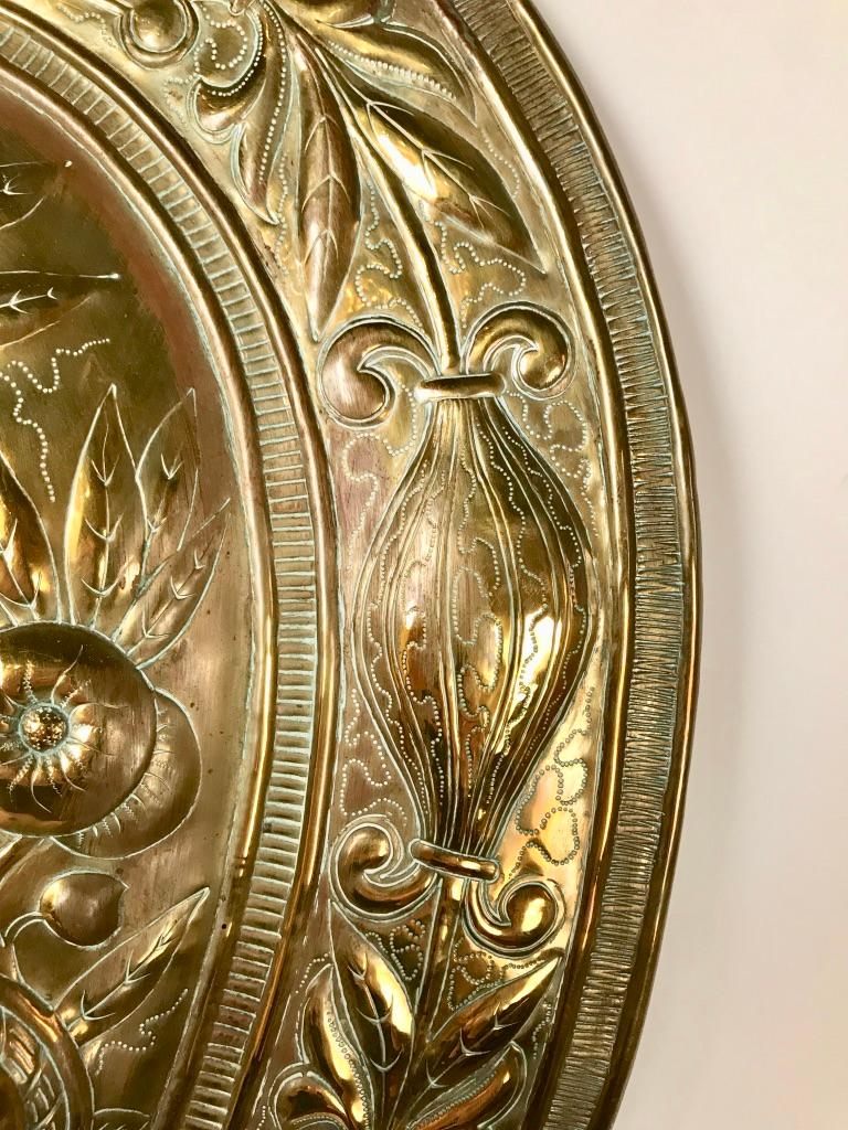 Pair of Brass Repoussé Three-Light Sconces at 1stDibs