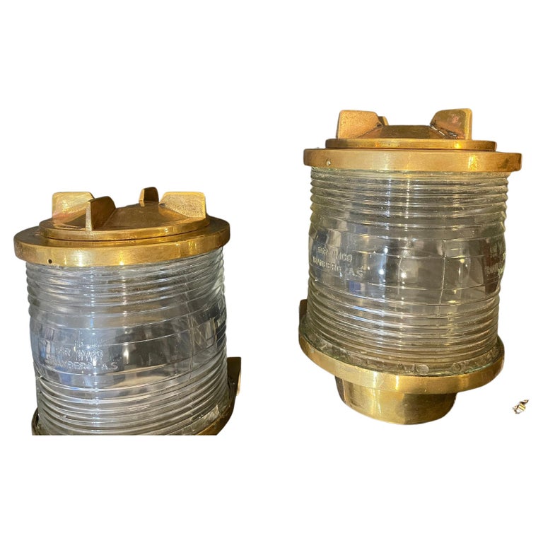 Pair of Brass Ship's Wall Lights with Fresnel Glass Lens For Sale at ...