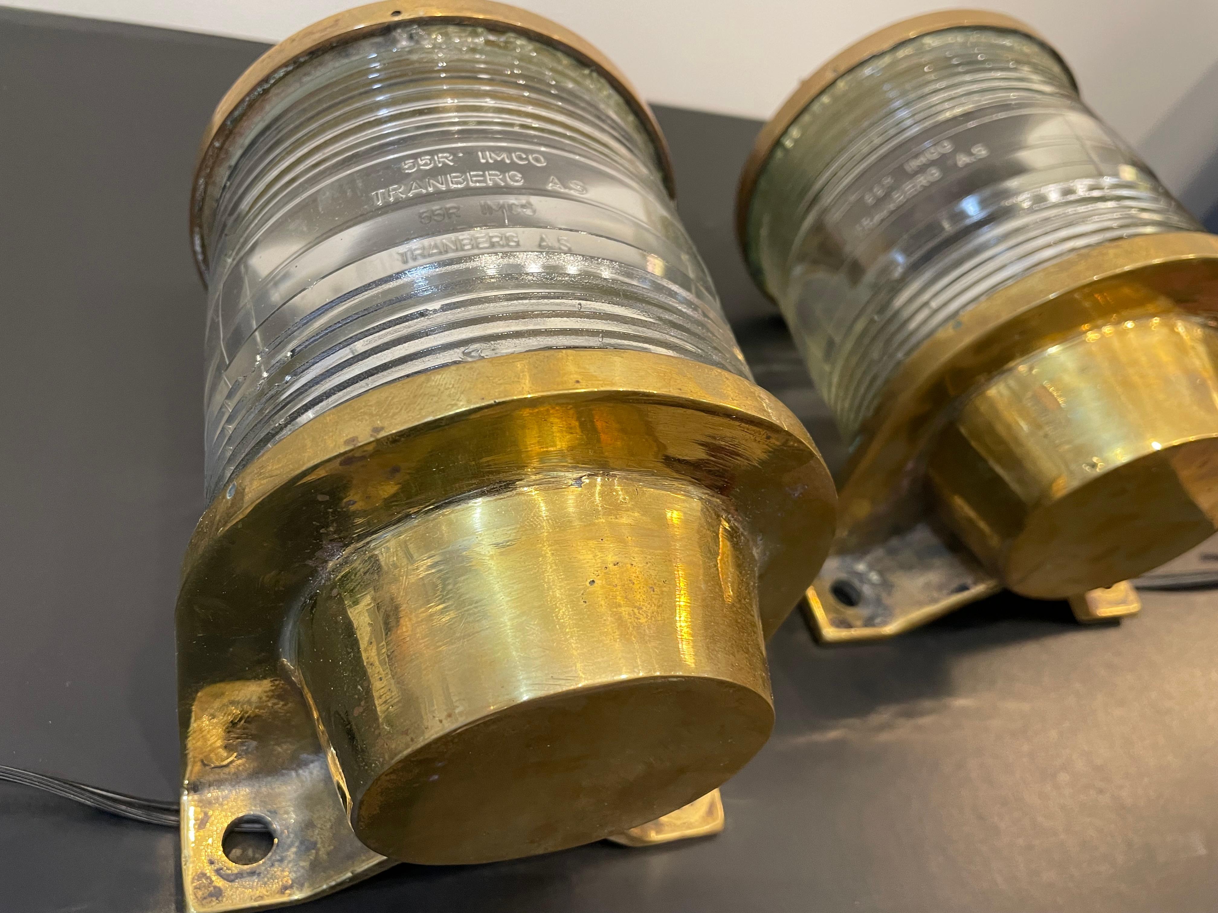 Pair of Brass Ship's Wall Lights with Fresnel Glass Lens For Sale at ...