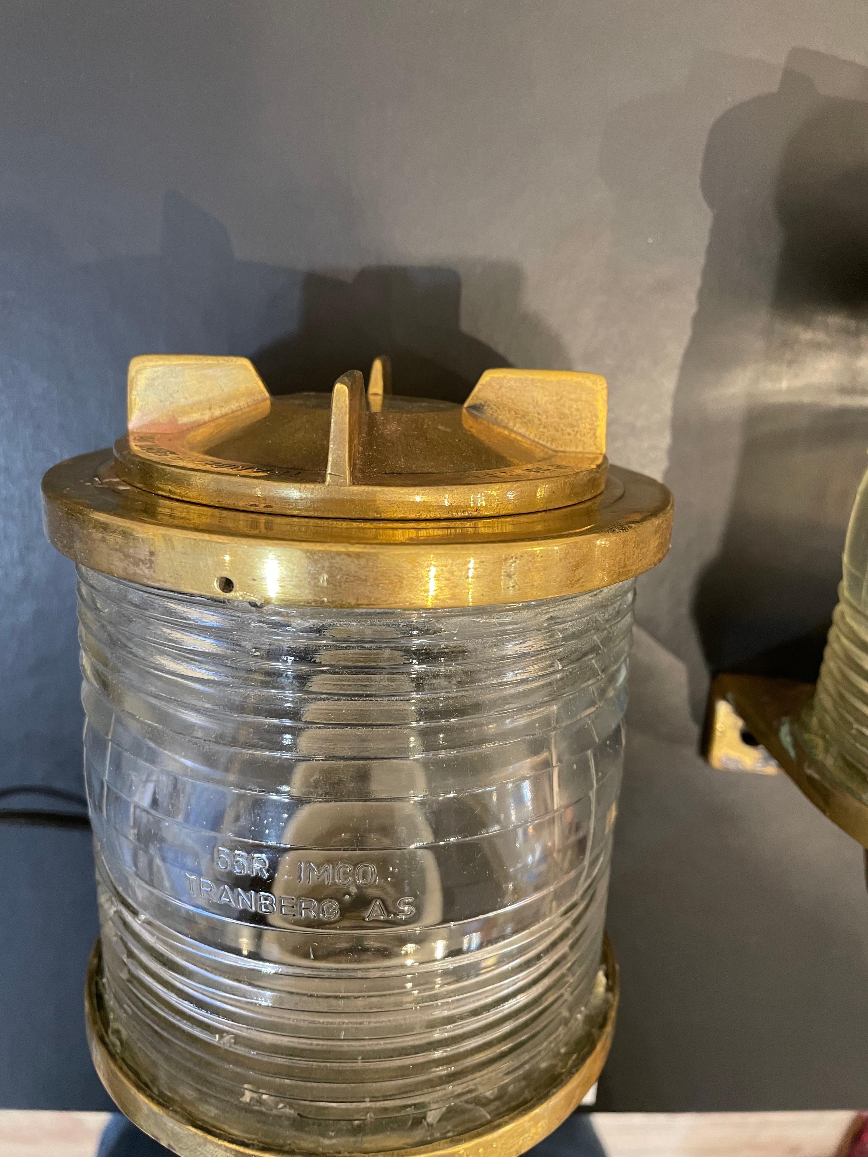 Pair of Brass Ship's Wall Lights with Fresnel Glass Lens For Sale at ...