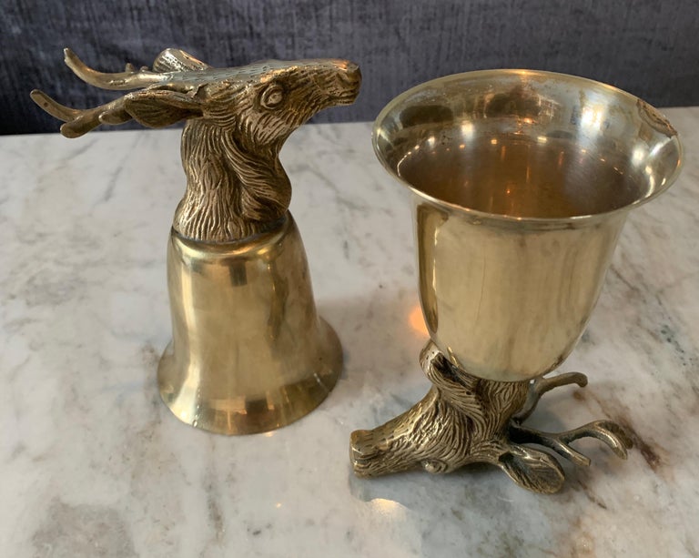 Pair of Brass Stag Stirrup Cups at 1stDibs
