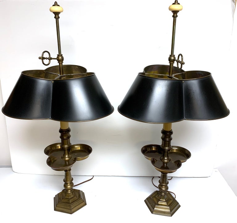 Pair of Brass and Tole Clover Bouillotte Lamps, by Chapman For Sale at ...