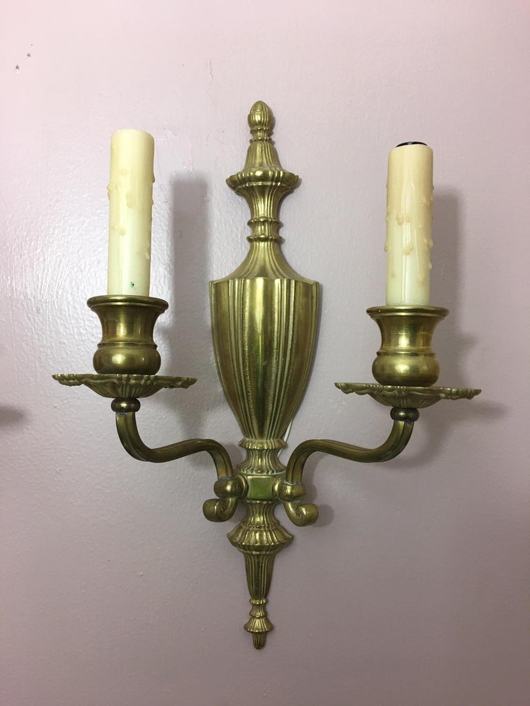 Pair of Brass Two-Light Urn and Finial Top Sconces, 20th Century For ...