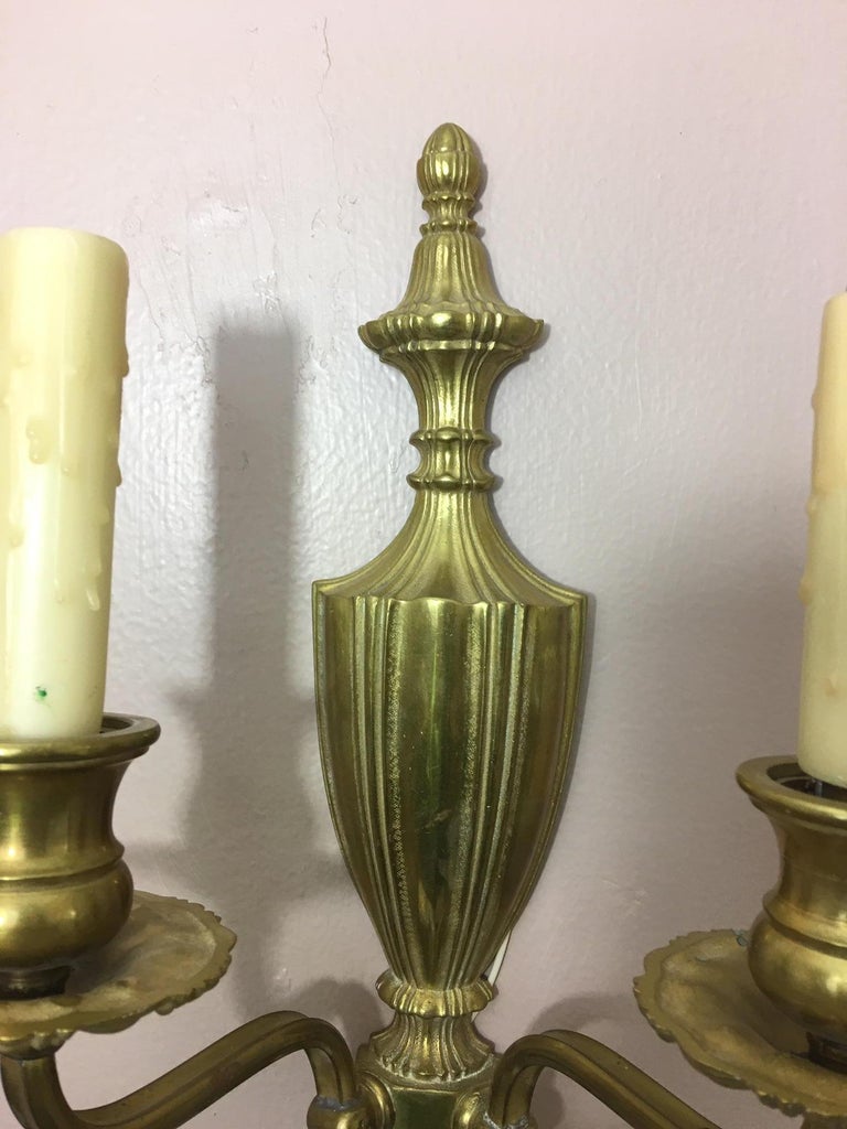 Pair of Brass Two-Light Urn and Finial Top Sconces, 20th Century For ...