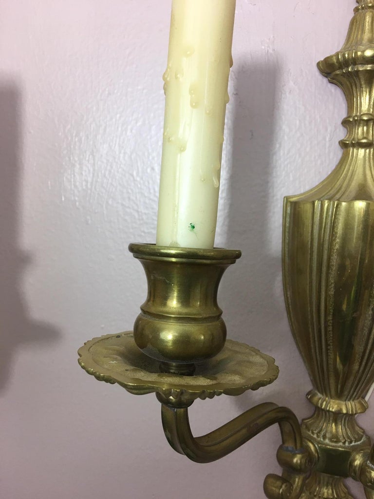 Pair of Brass Two-Light Urn and Finial Top Sconces, 20th Century For ...