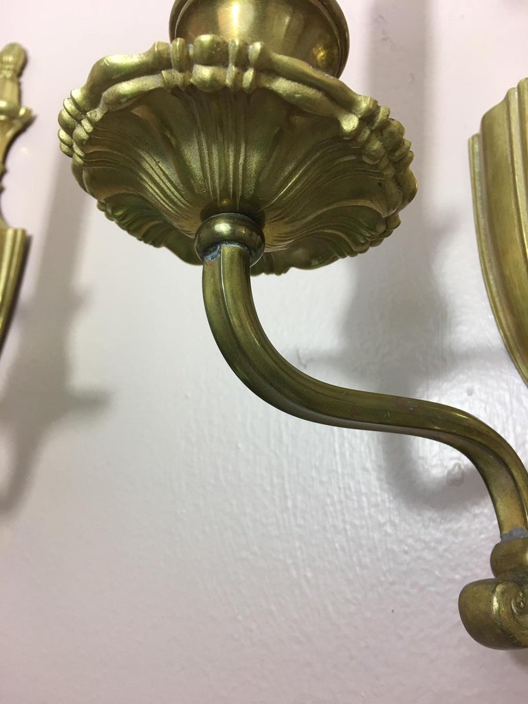 Pair of Brass Two-Light Urn and Finial Top Sconces, 20th Century For ...