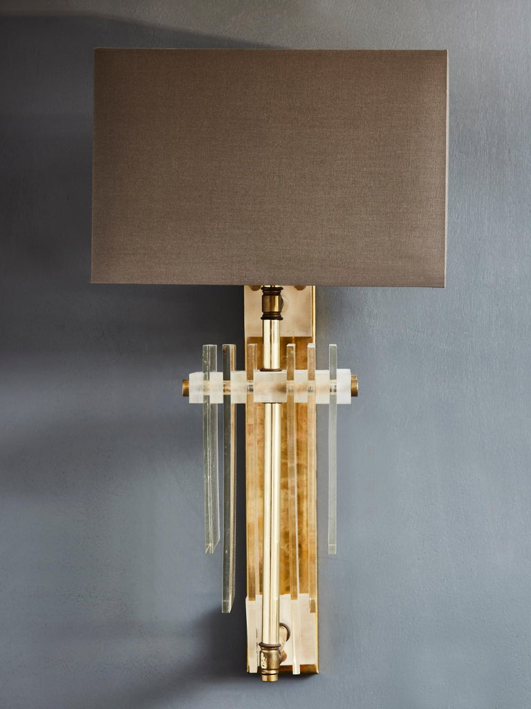 Pair of Brass Wall Sconces with Rectangular Shades and Plexiglass For ...