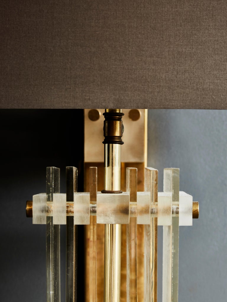 Pair of Brass Wall Sconces with Rectangular Shades and Plexiglass For ...