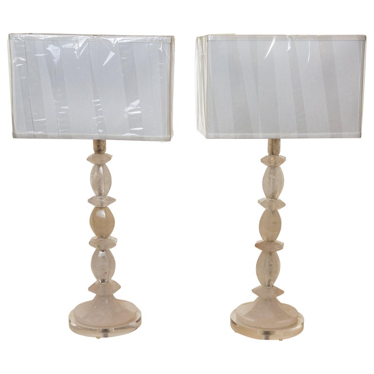 Pair of Brazilian Rock Crystal Lamps For Sale at 1stDibs