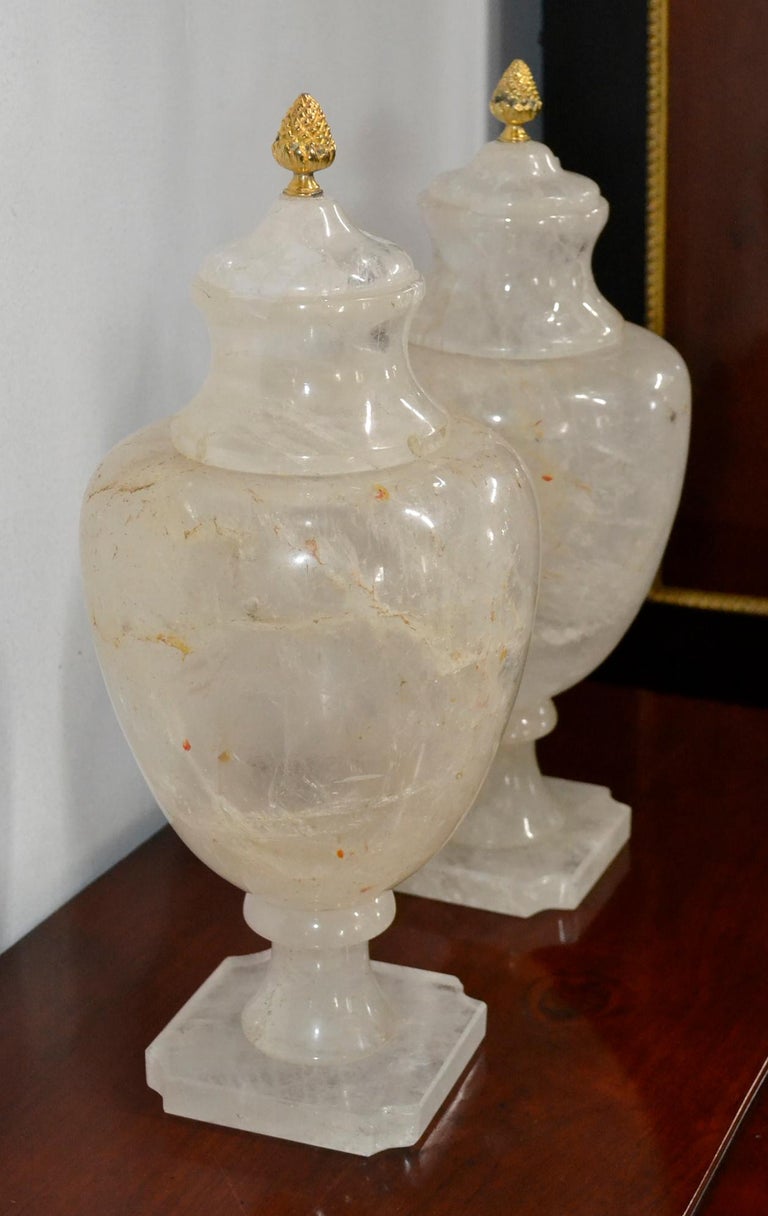 Pair of Brazilian Rock Crystal Urns at 1stDibs