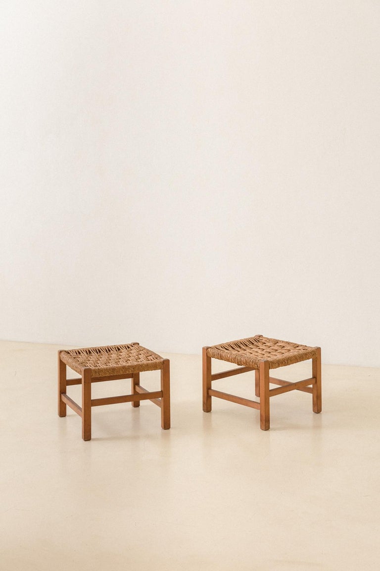 Pair of Brazilian Stools, Rosewood and Taboa Straw, Unknown Designer ...