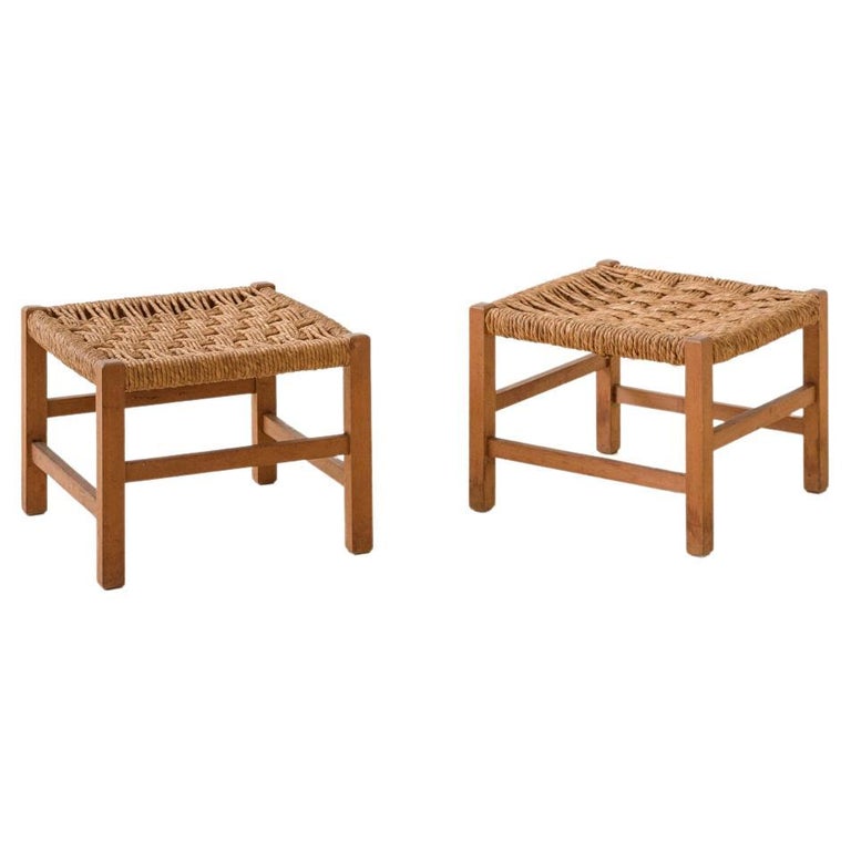 Pair of Brazilian Stools, Rosewood and Taboa Straw, Unknown Designer ...