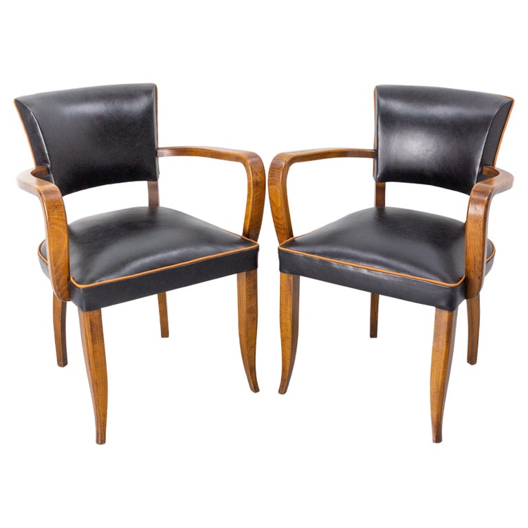 Pair of Bridge Chairs Black Leather French Art Deco, circa 1930 For ...