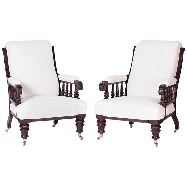 Pair of British Colonial Library Chairs at 1stDibs