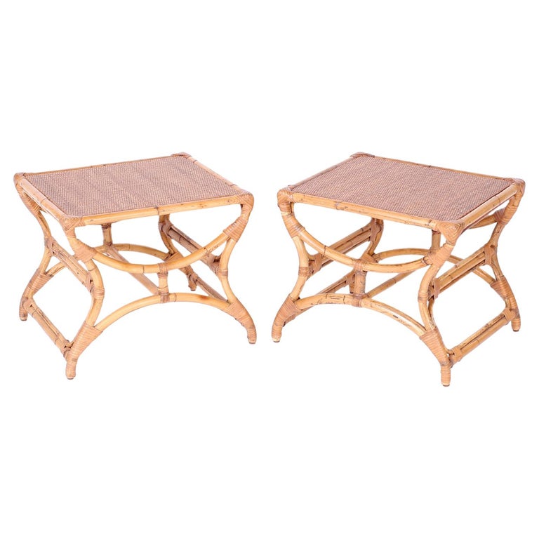 Pair of British Colonial Style Bamboo Ottomans at 1stDibs