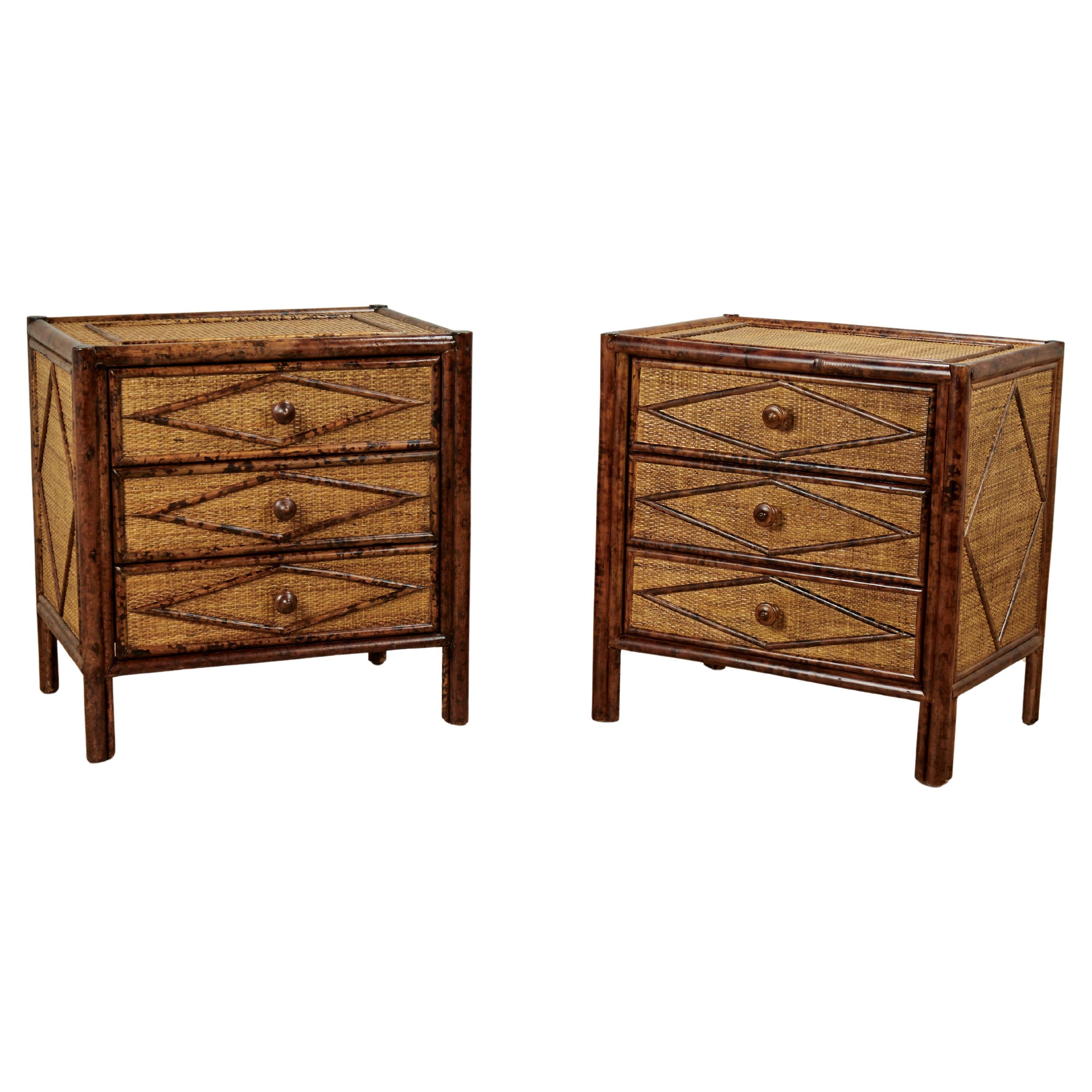 Pair of British Colonial Style Faux Bamboo Nightstands For Sale at 1stDibs