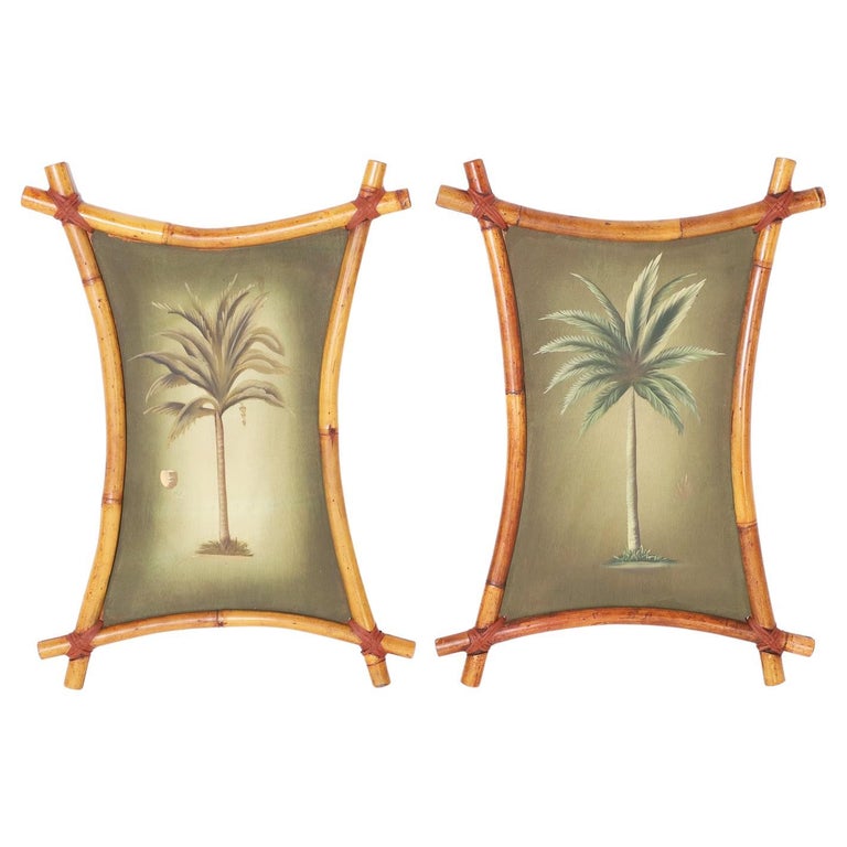 Pair of British Colonial Style Palm Tree Paintings at 1stDibs