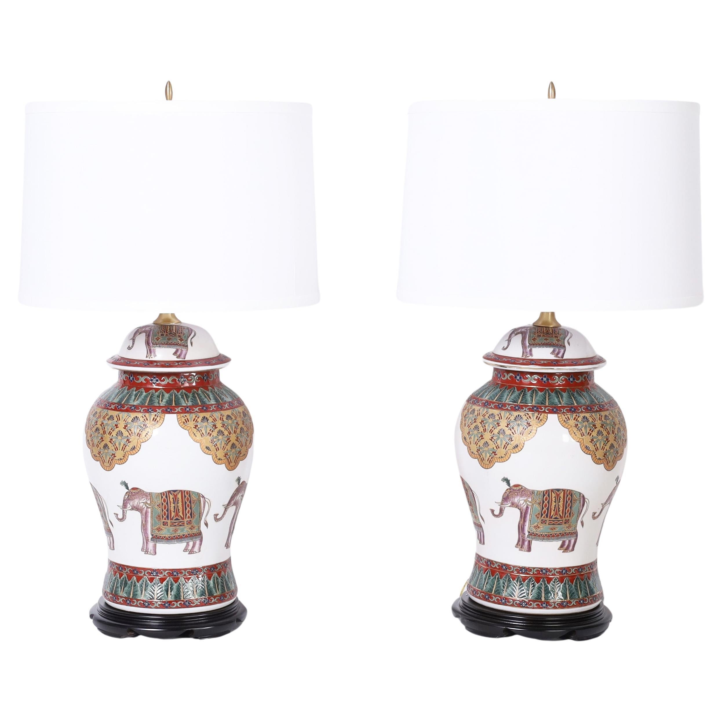 Pair of British Colonial Style Table Lamps with Elephants For Sale at ...