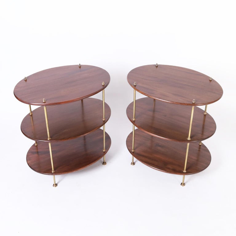 Pair of British Colonial Style Three Tiered Oval Stands For Sale at 1stDibs