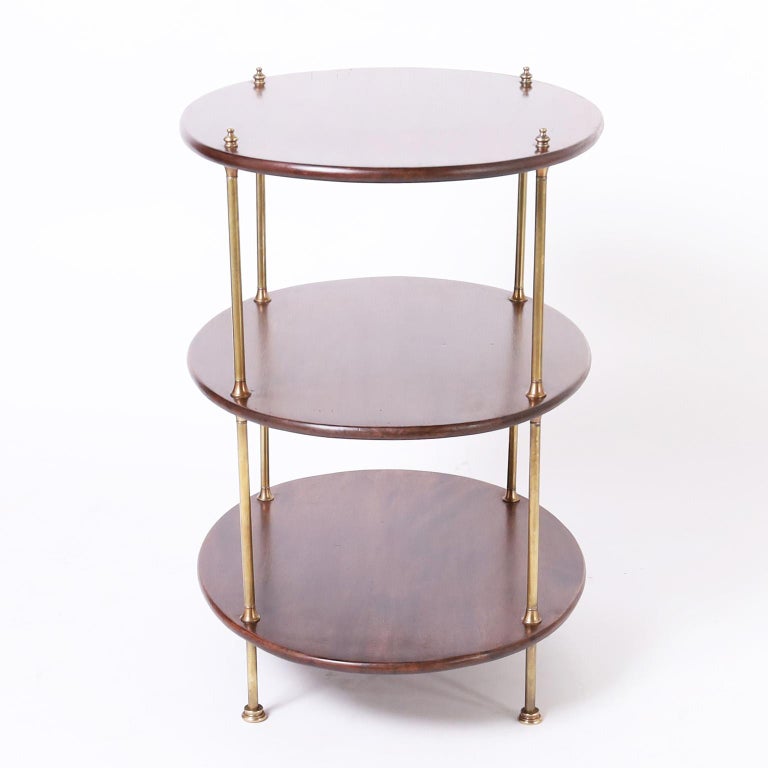 Pair of British Colonial Style Three Tiered Oval Stands For Sale at 1stDibs