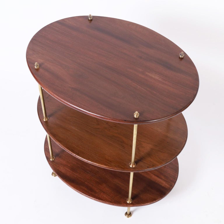 Pair of British Colonial Style Three Tiered Oval Stands For Sale at 1stDibs