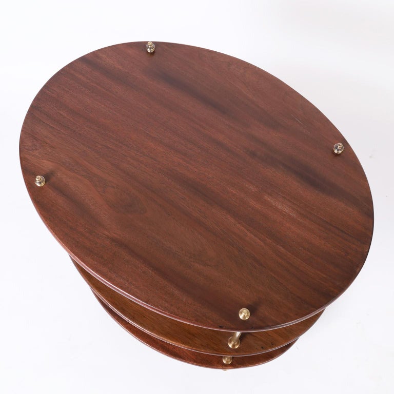 Pair of British Colonial Style Three Tiered Oval Stands For Sale at 1stDibs