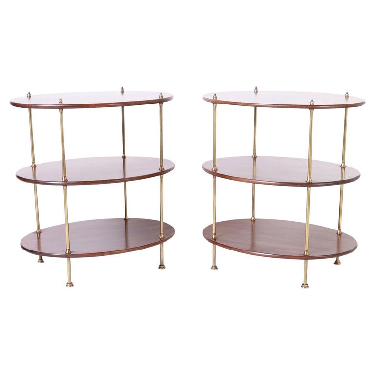 Pair of British Colonial Style Three Tiered Oval Stands For Sale at 1stDibs