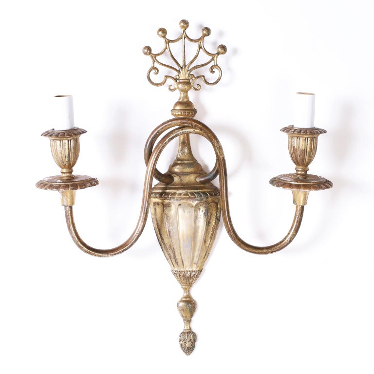 Pair of British Colonial Two Light Wall Sconces For Sale at 1stDibs