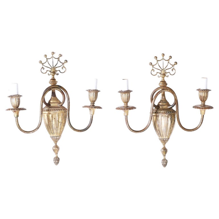 Pair of British Colonial Two Light Wall Sconces For Sale at 1stDibs