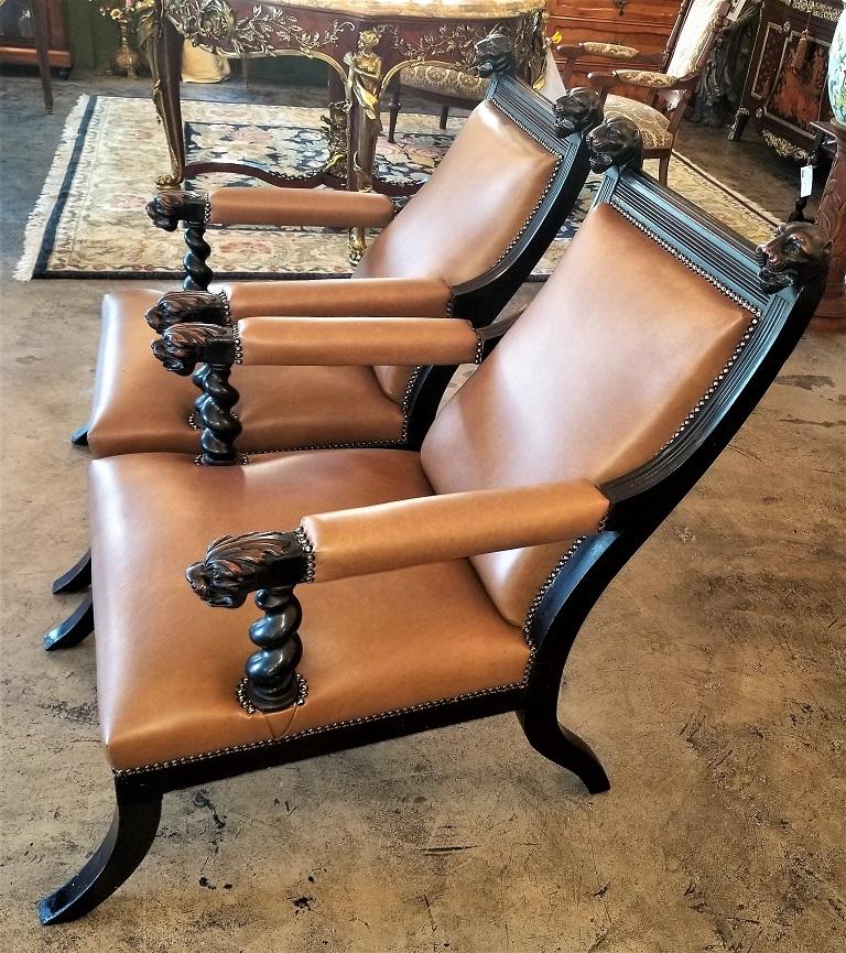 Pair of British Library Chairs with Lions Heads at 1stDibs