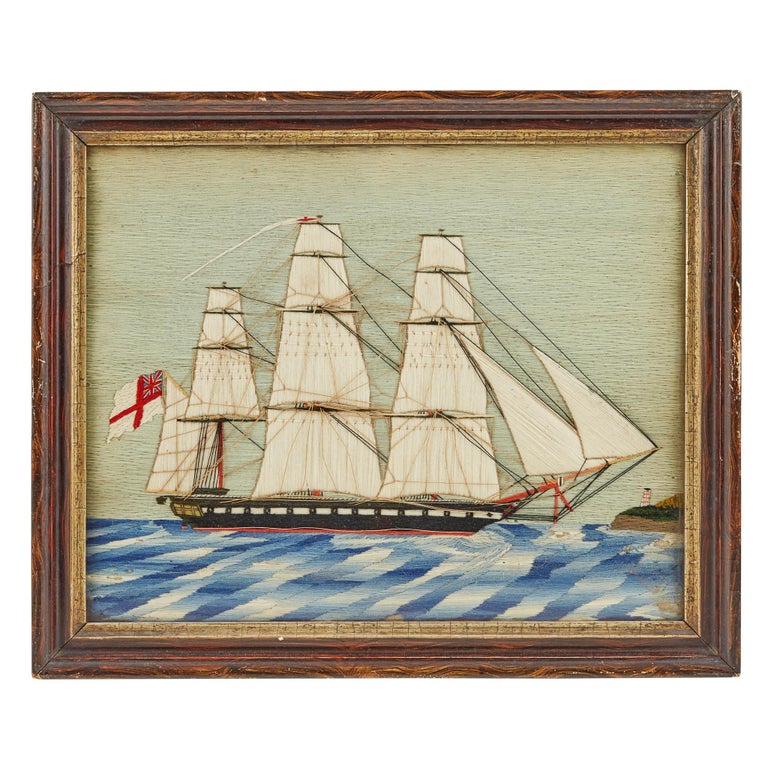 Pair of British Sailor's Woolworks Depicting a Royal Navy Ship at 1stDibs