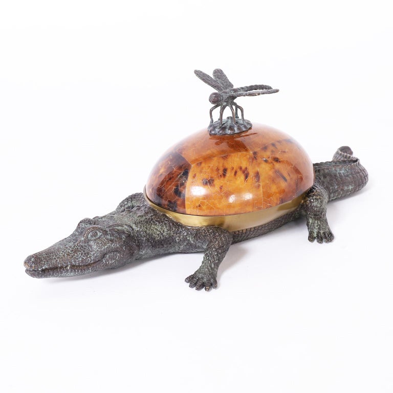 Pair of Bronze Alligator Boxes with Dragonflies, Priced Individually ...