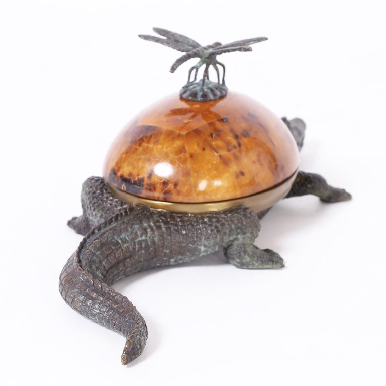 Pair of Bronze Alligator Boxes with Dragonflies, Priced Individually ...