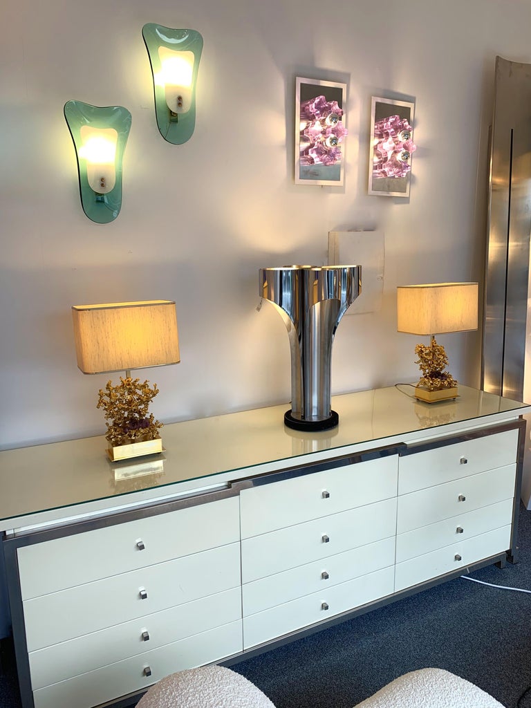 Pair of Bronze Amethyst Lamps by Boeltz, France, 1970s at 1stDibs