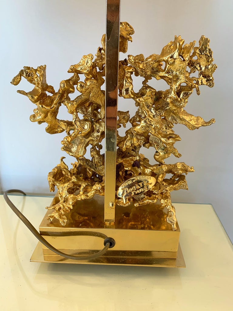 Pair of Bronze Amethyst Lamps by Boeltz, France, 1970s at 1stDibs