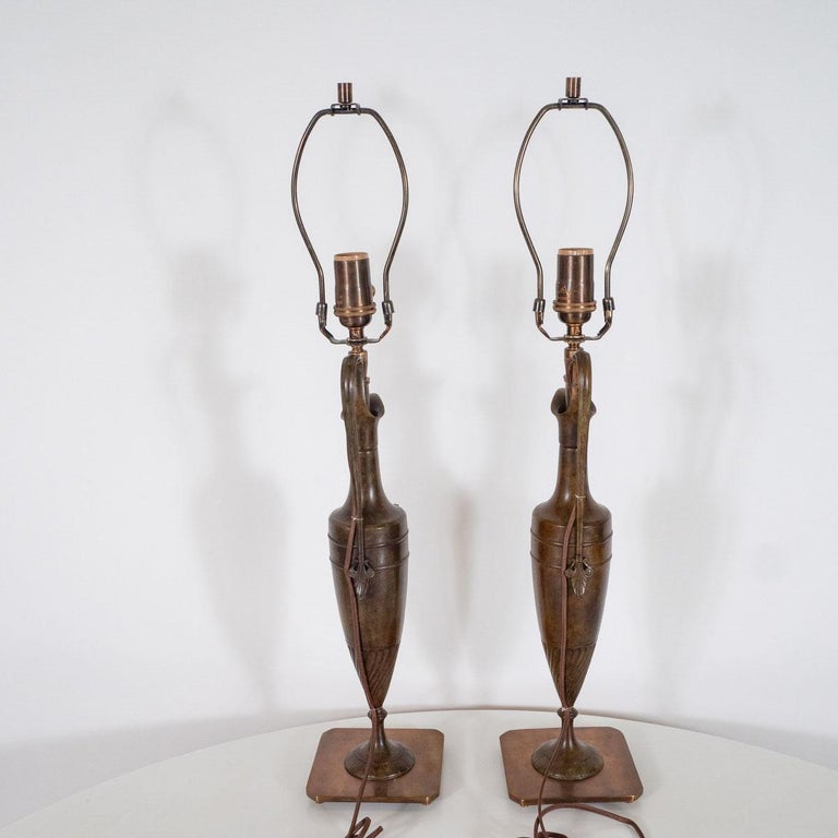 Pair of Bronze Amphora Shaped Table Lamps For Sale at 1stDibs