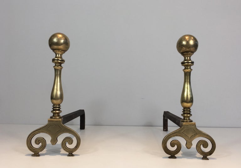 Pair of Bronze and Iron Andirons, French, 18th Century For Sale at 1stDibs