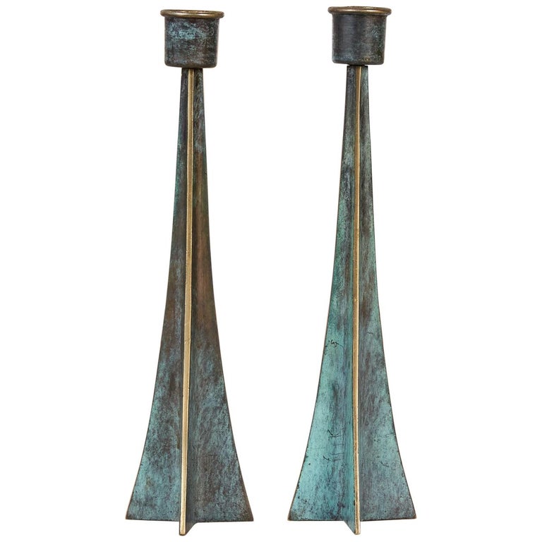 Pair of Bronze Art Deco Candlesticks at 1stDibs