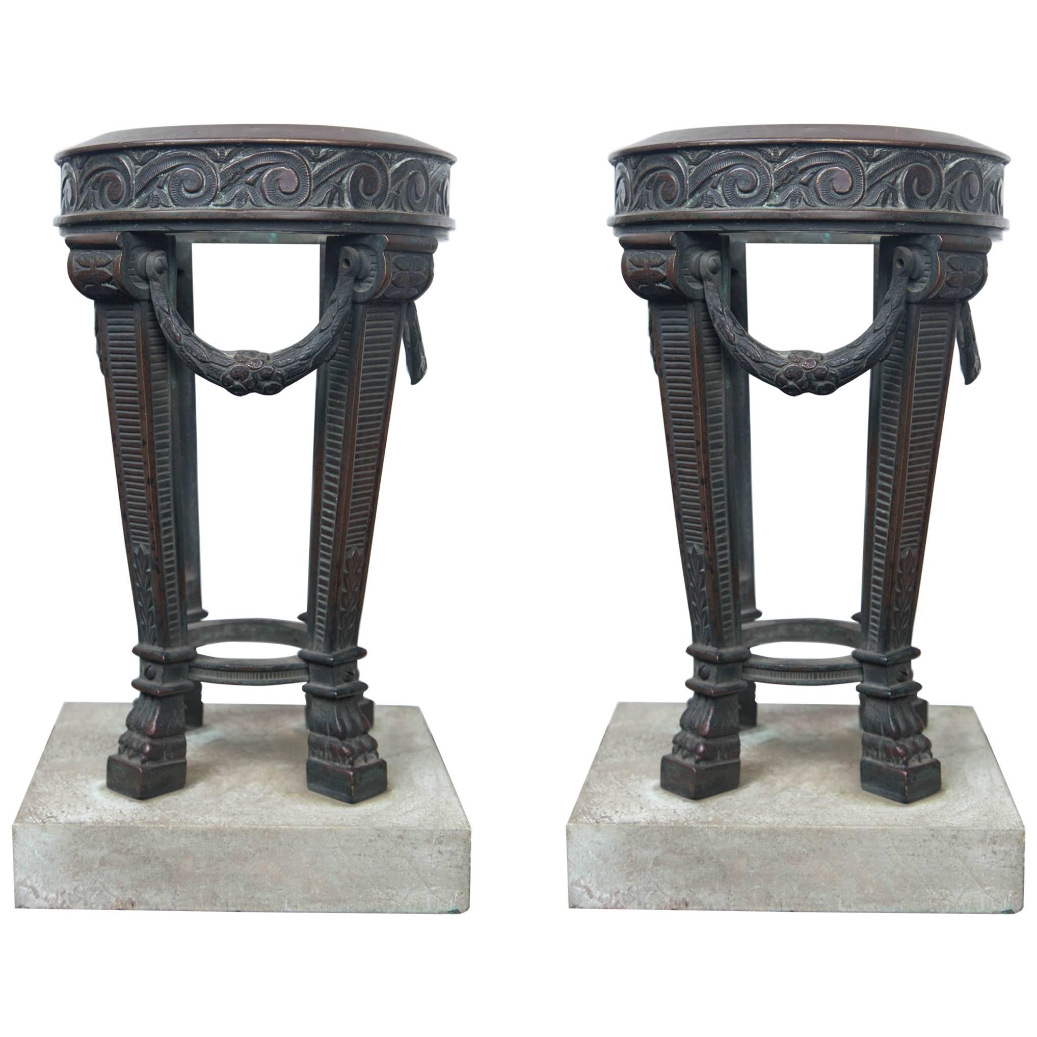 Pair of Bronze Athenae on Marble Bases For Sale at 1stDibs