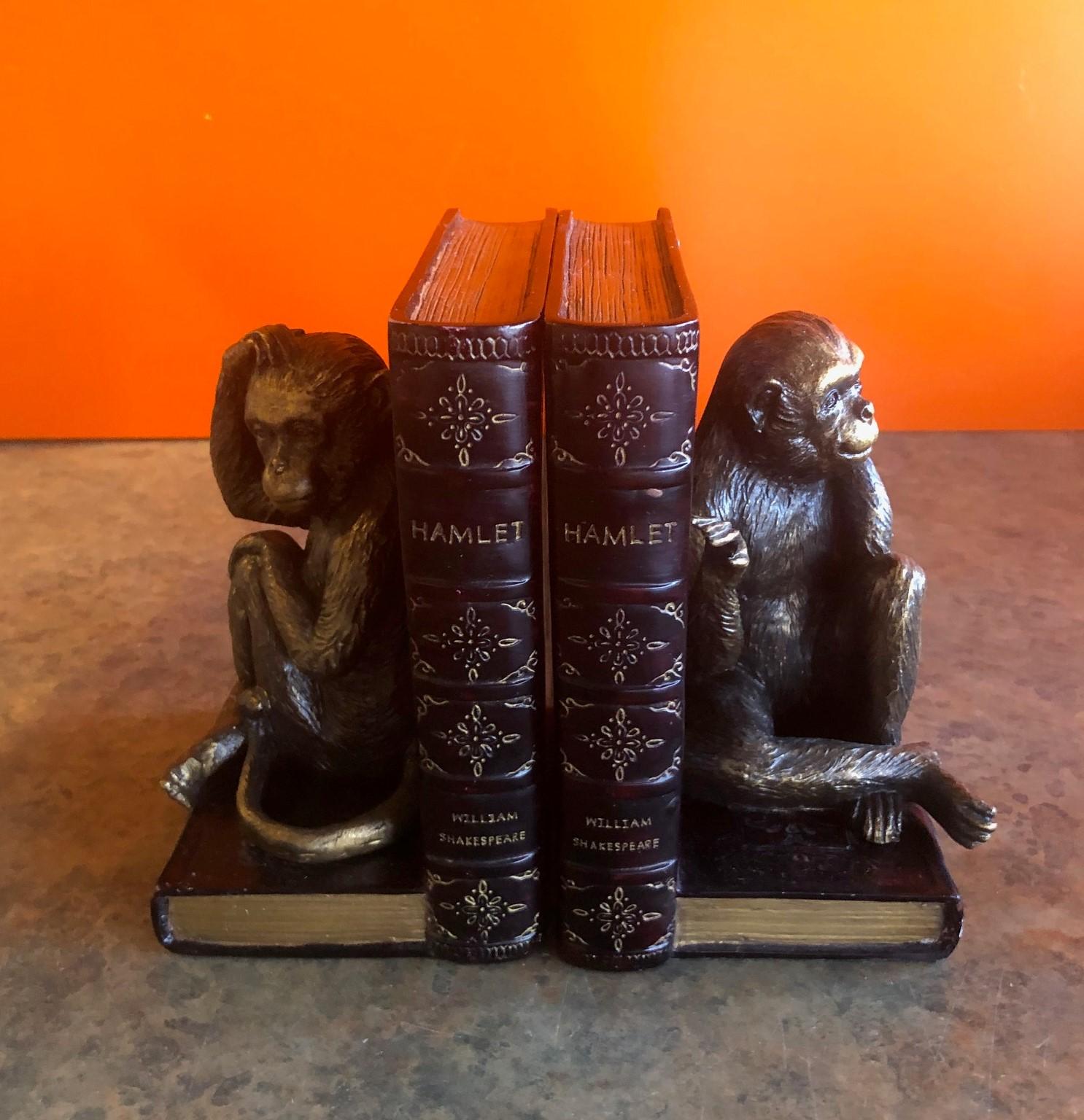 Pair of Bronze Clad Monkey Bookends at 1stDibs