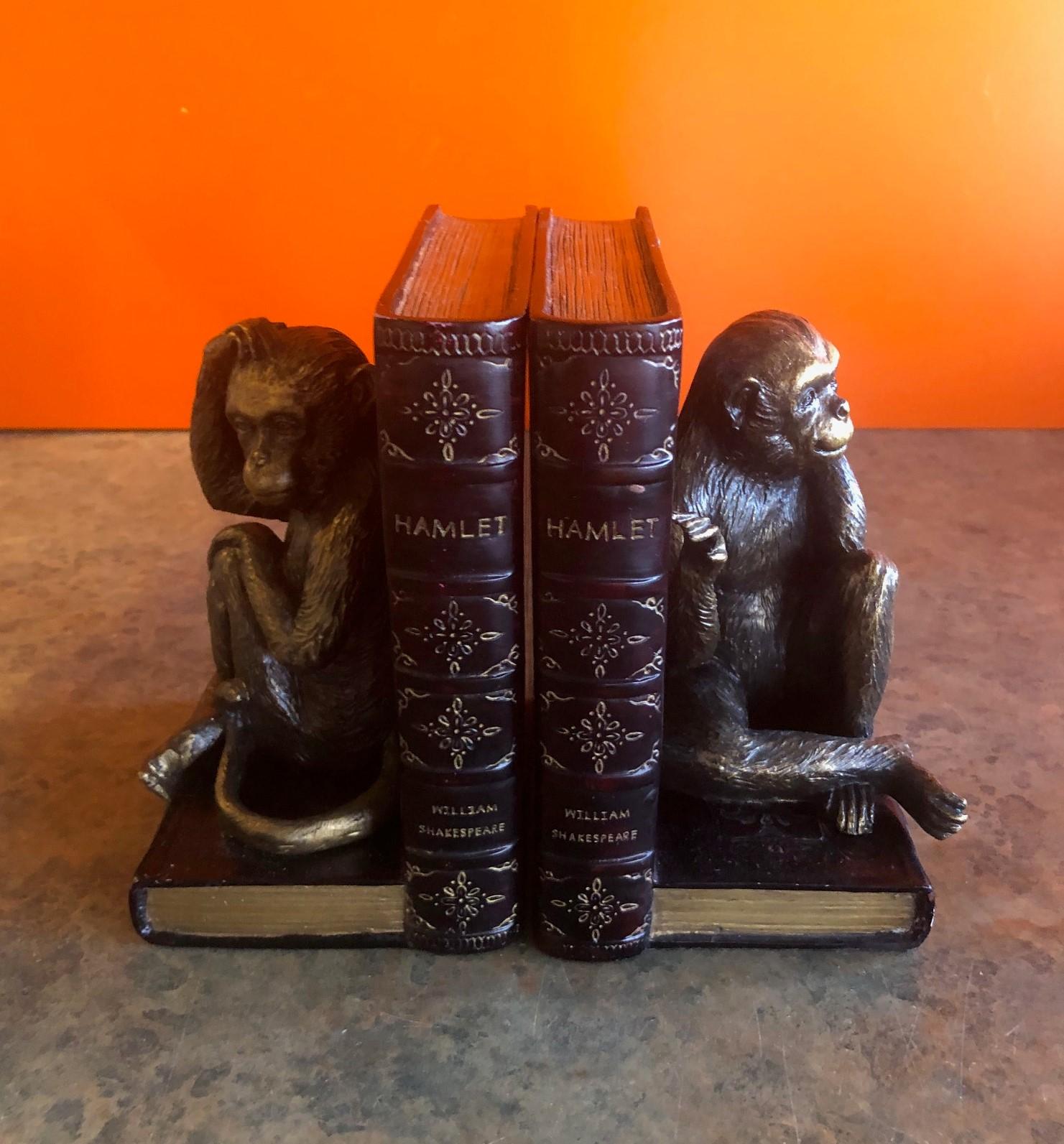 Pair of Bronze Clad Monkey Bookends at 1stDibs