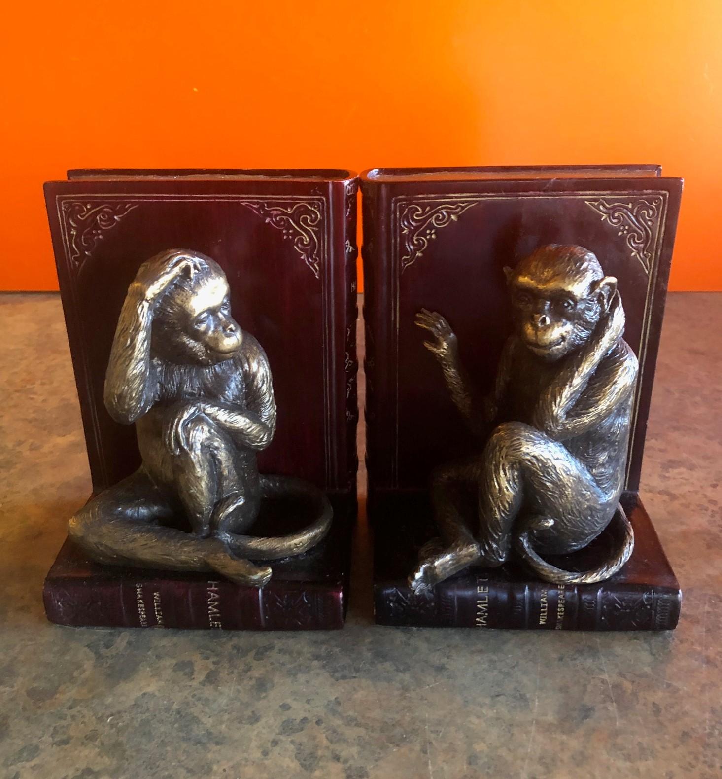 Pair of Bronze Clad Monkey Bookends at 1stDibs