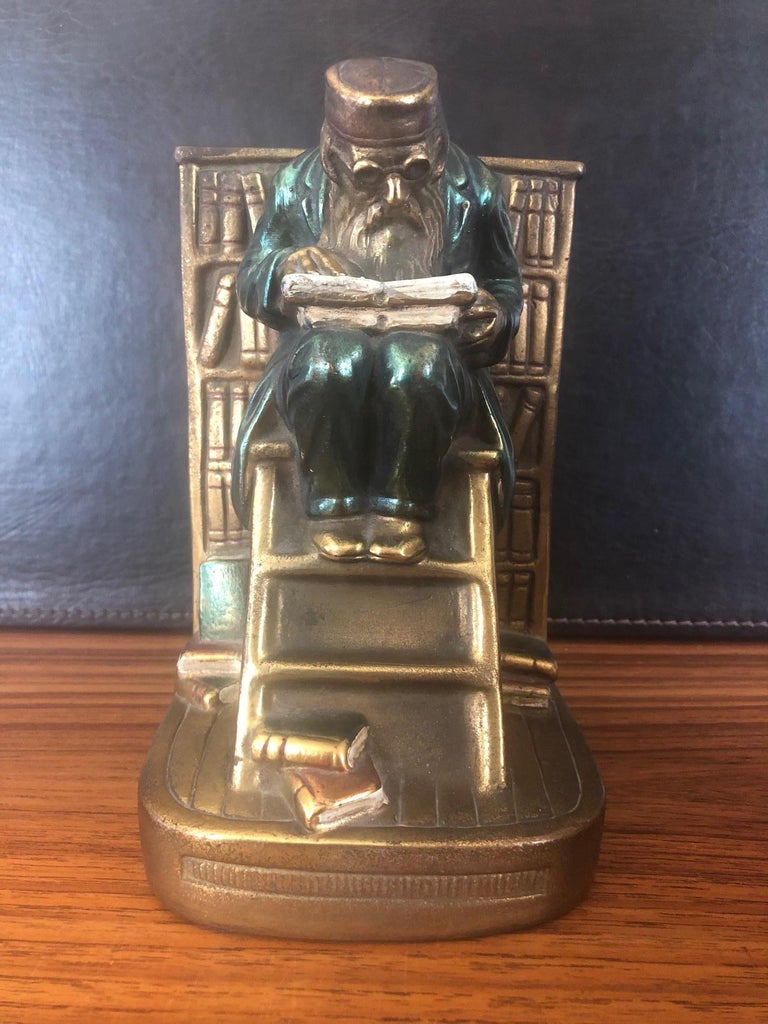 Pair of Bronze Clad "Old Professor" Bookends by Marion Bronze Co. at ...